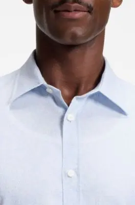 BOSS Floral-print Slim-fit Shirt In Stretch Linen - Light Blue
