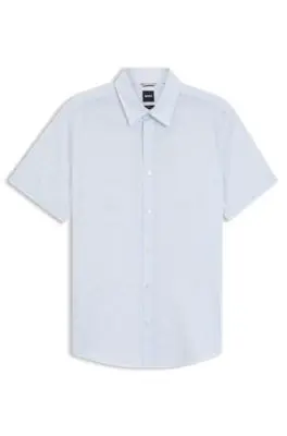BOSS Floral-print Slim-fit Shirt In Stretch Linen - Light Blue