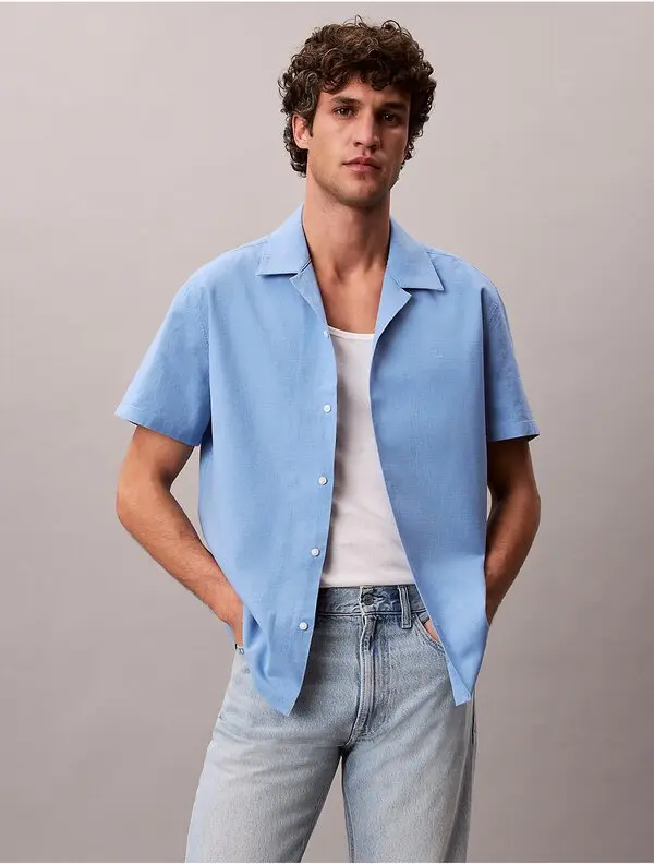 Calvin Klein Linen Cotton Short Sleeve Button-down Shirt - Allure