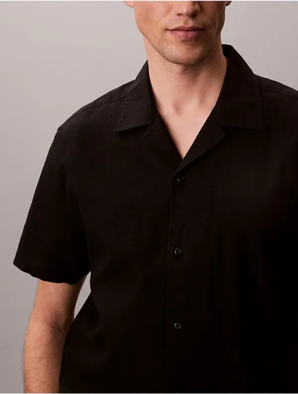 Calvin Klein Linen Cotton Short Sleeve Button-down Shirt - Black