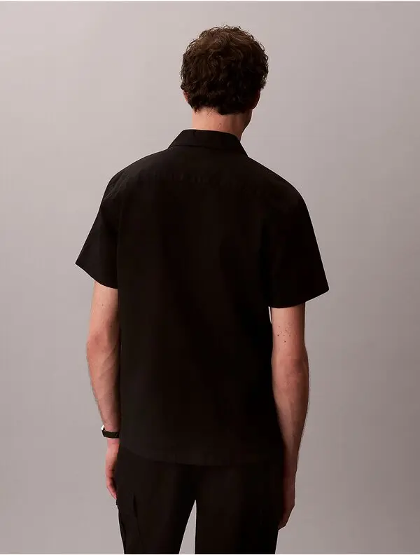 Calvin Klein Linen Cotton Short Sleeve Button-down Shirt - Black