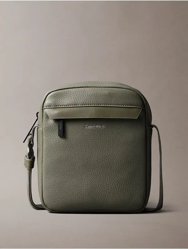 Calvin Klein Pebbled Reporter Bag - Deep Lichen Green