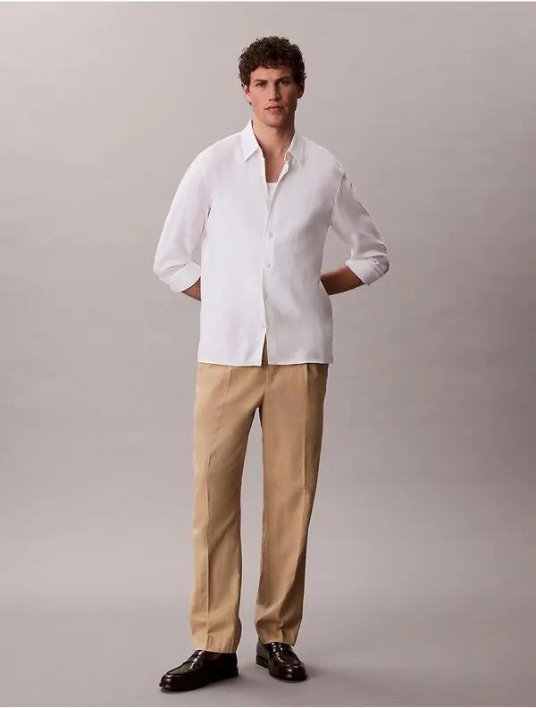 Calvin Klein Linen Blend Pleated Pull-on Pants - Cornstalk