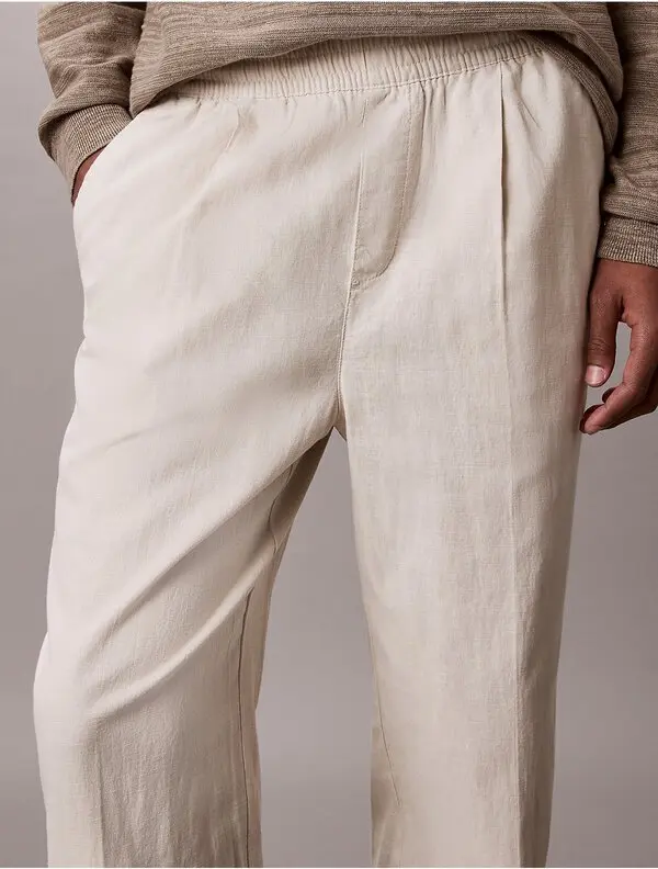 Calvin Klein Linen Blend Pleated Pull-on Pants - Oatmeal