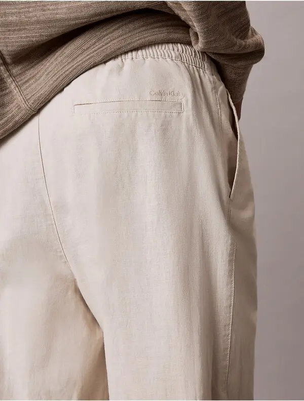 Calvin Klein Linen Blend Pleated Pull-on Pants - Oatmeal