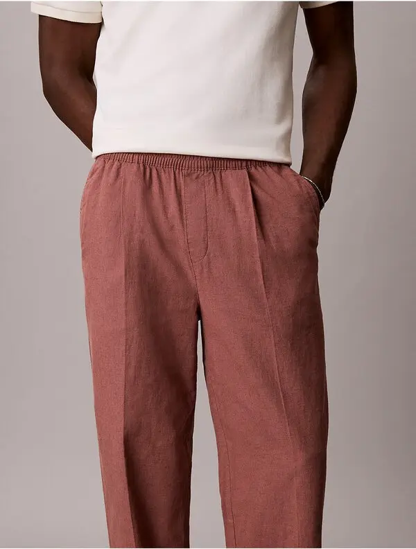 Calvin Klein Linen Blend Pleated Pull-on Pants - Sierra Brown
