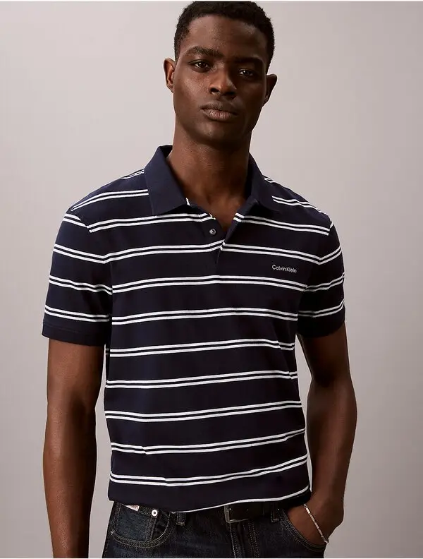 Calvin Klein Liquid Touch Stripe Polo Shirt - Dark Sapphire