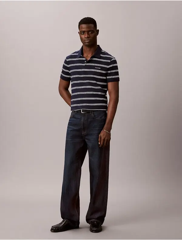 Calvin Klein Liquid Touch Stripe Polo Shirt - Dark Sapphire