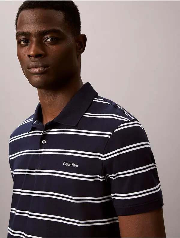 Calvin Klein Liquid Touch Stripe Polo Shirt - Dark Sapphire