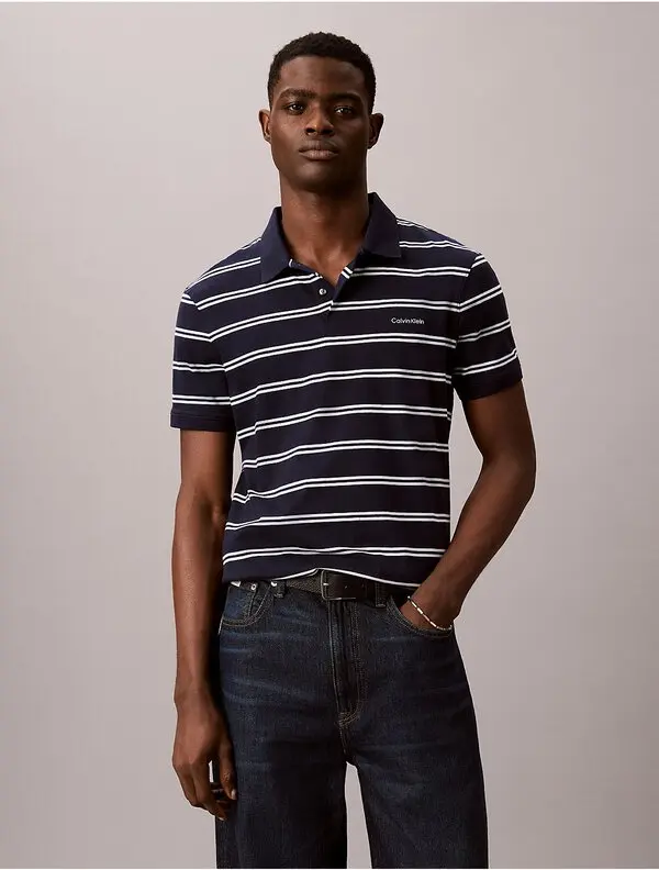 Calvin Klein Liquid Touch Stripe Polo Shirt - Dark Sapphire