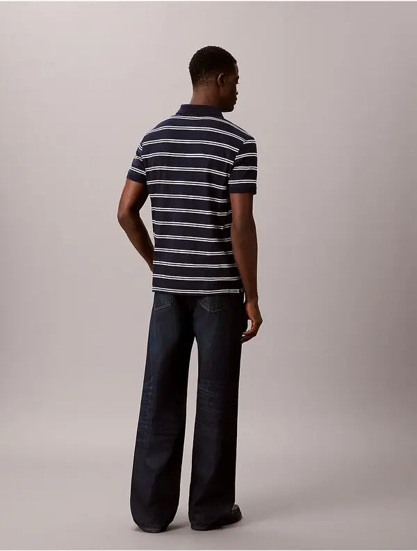 Calvin Klein Liquid Touch Stripe Polo Shirt - Dark Sapphire