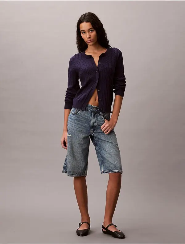 Calvin Klein Cable Knit Cotton Cardigan - Evening Blue