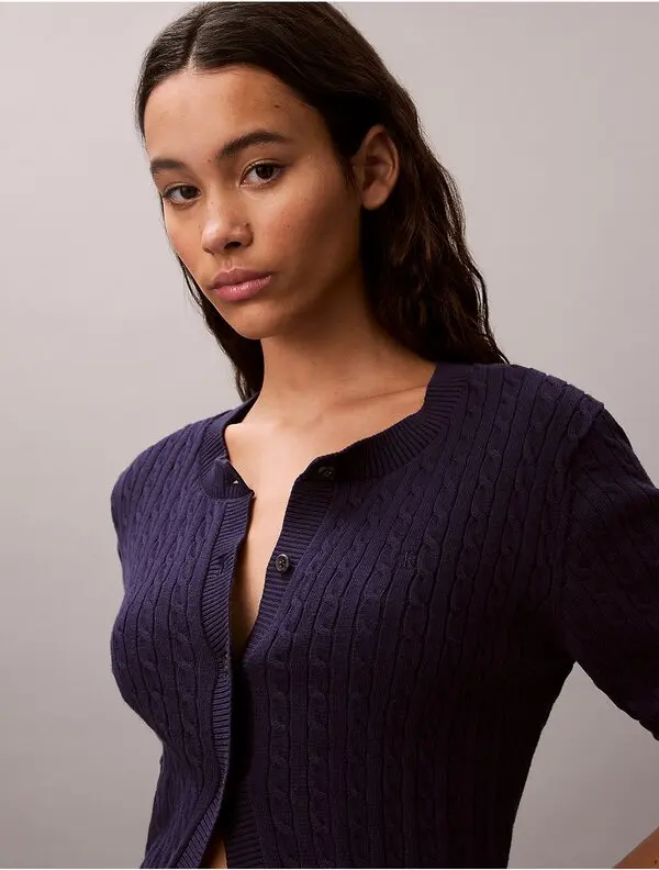Calvin Klein Cable Knit Cotton Cardigan - Evening Blue