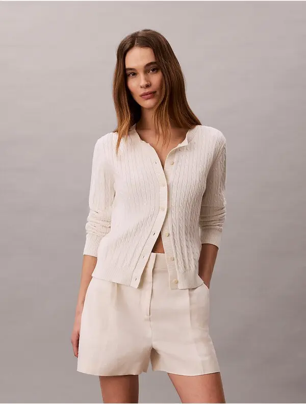 Calvin Klein Cable Knit Cotton Cardigan - Tofu