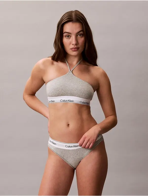 Calvin Klein Icon Cotton Modal Unlined Halter Bralette - Grey Heather