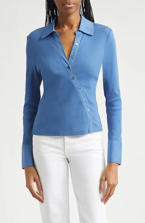 Veronica Beard Brenner Stretch Cotton Rib Top - Blue Coast