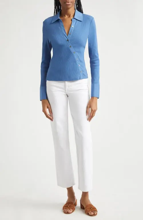 Veronica Beard Brenner Stretch Cotton Rib Top - Blue Coast