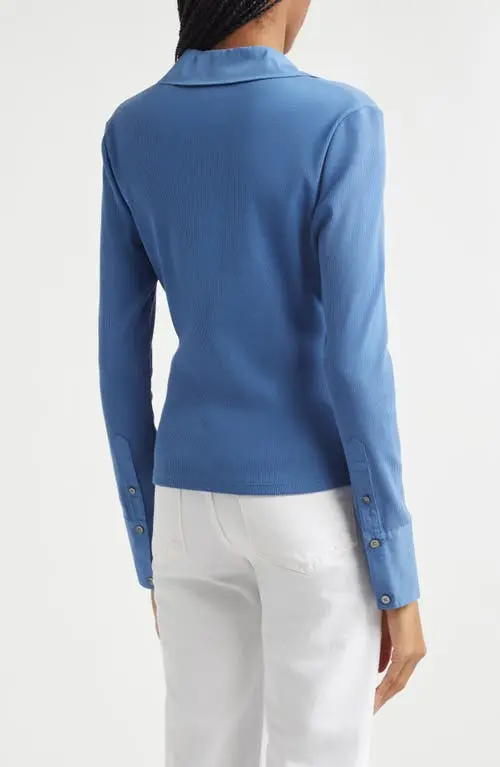 Veronica Beard Brenner Stretch Cotton Rib Top - Blue Coast