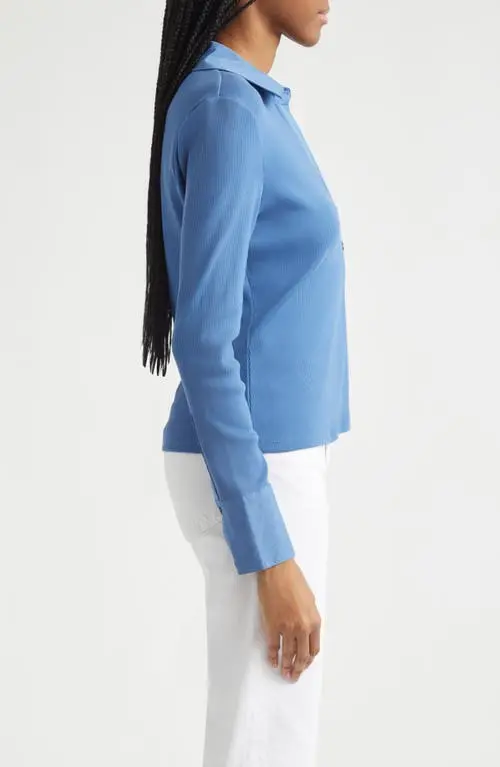 Veronica Beard Brenner Stretch Cotton Rib Top - Blue Coast