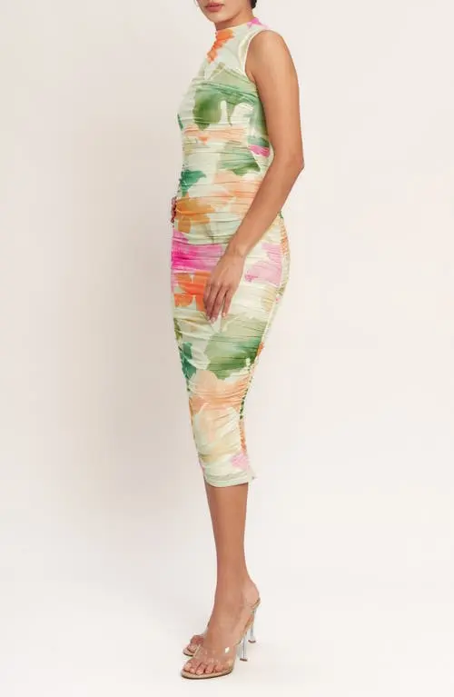 FLYING TOMATO Printed Mesh Midi Dress