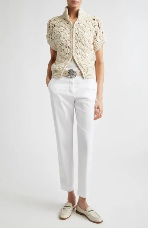 Eleventy Sequin Crochet Short Sleeve Cardigan