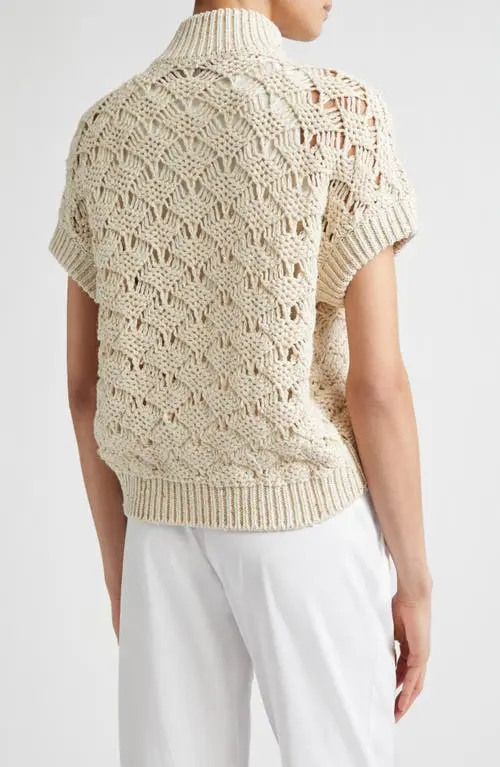 Eleventy Sequin Crochet Short Sleeve Cardigan