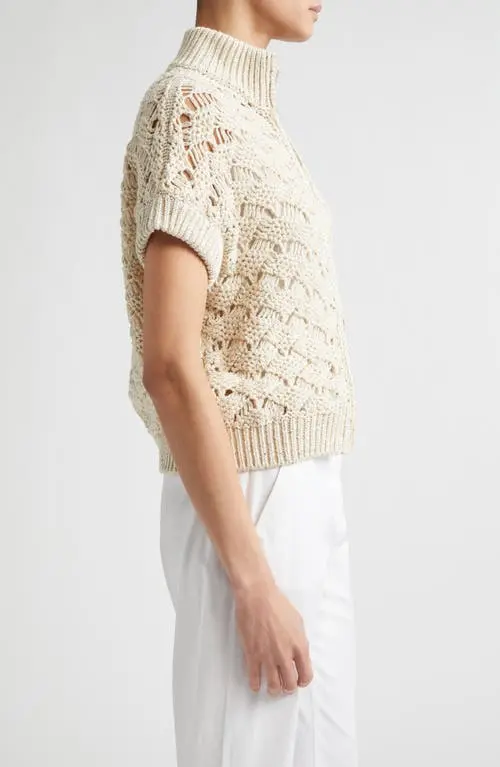 Eleventy Sequin Crochet Short Sleeve Cardigan