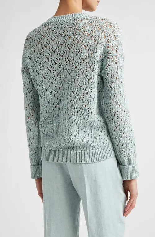 Eleventy Sequin Crochet Crewneck Sweater