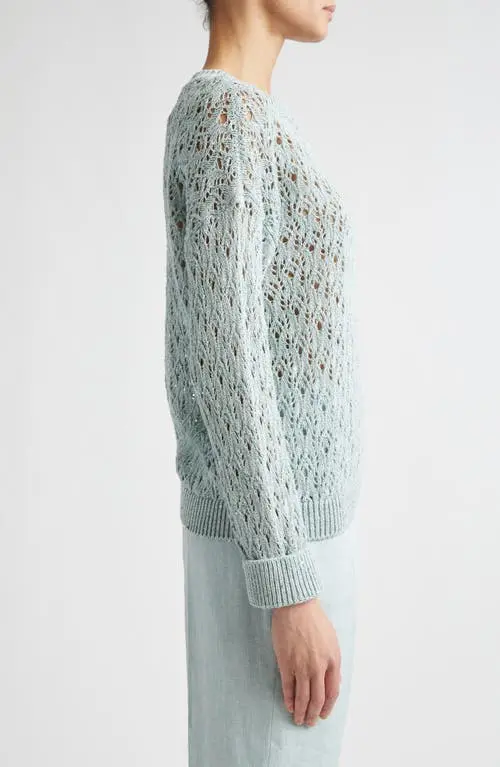 Eleventy Sequin Crochet Crewneck Sweater