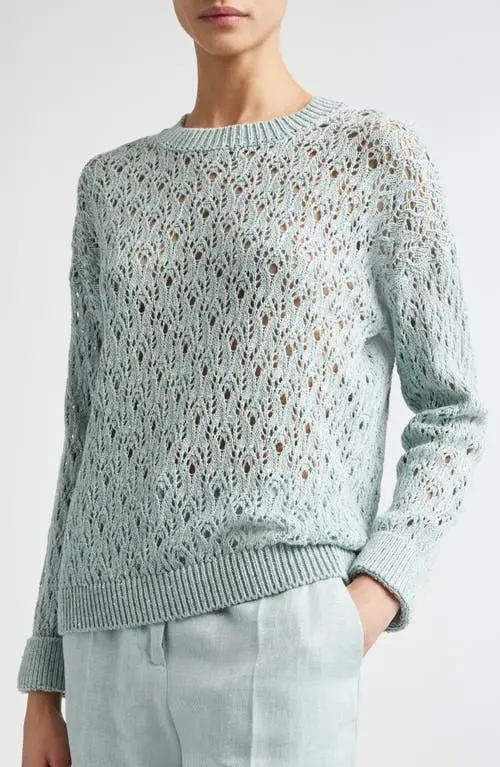 Eleventy Sequin Crochet Crewneck Sweater