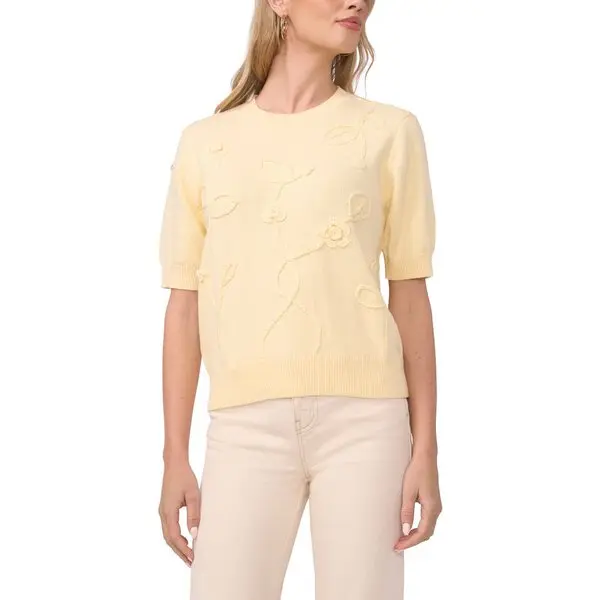 Vince Camuto Floral Appliqué Cotton-blend Sweater