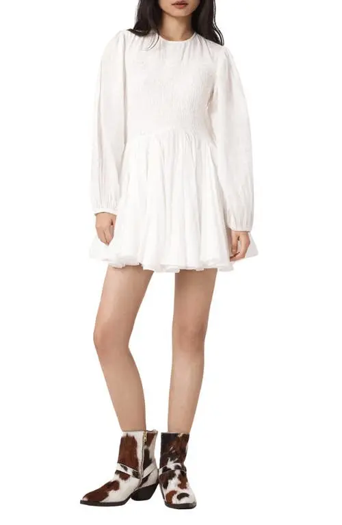 ALLSAINTS Chia Smock Bodice Long Sleeve Minidress - White