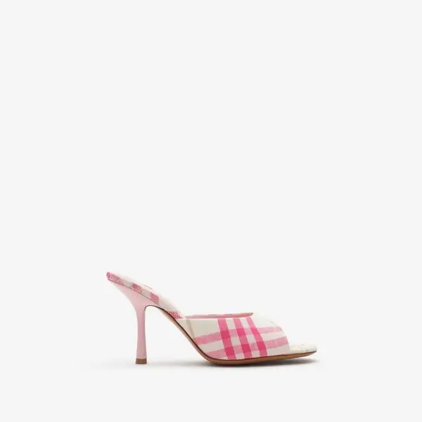 Burberry Check Mews High Heel Sandals - Aubergine Purple