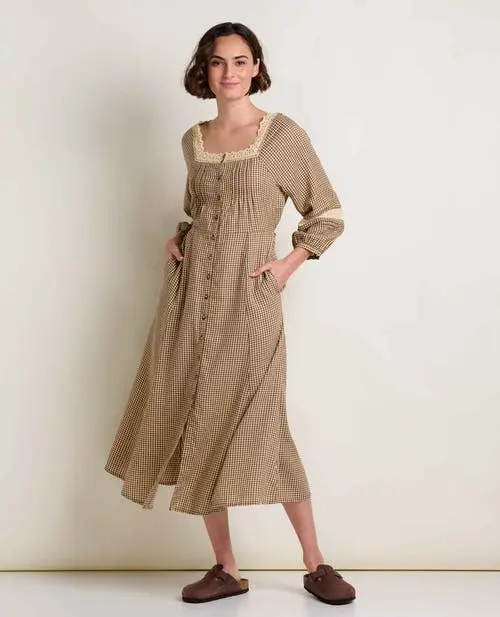 TOAD & CO Manzana Square Neck Long Sleeve Dress - Partridge Gingham