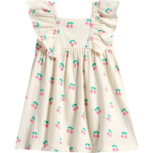 MILES THE LABEL Cherry Print Ruffle Crinkled Jersey Dress - Off White