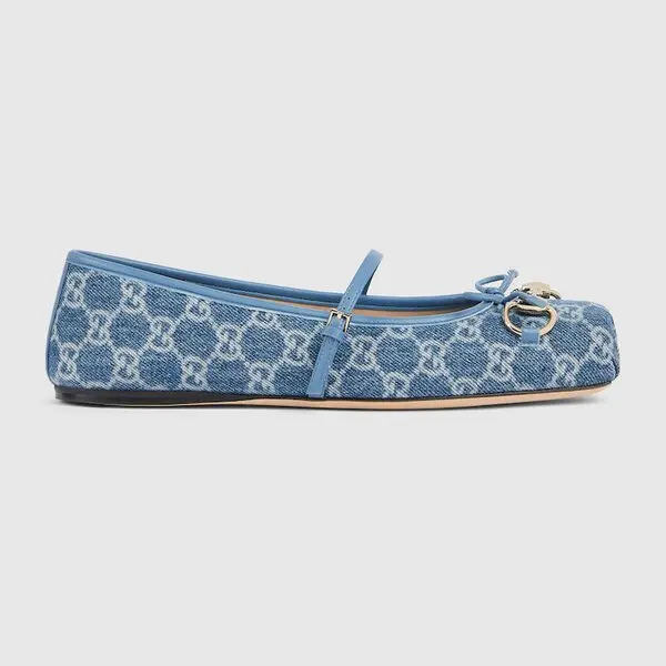 Gucci Horsebit Gg Denim Ballet Flat - Blue