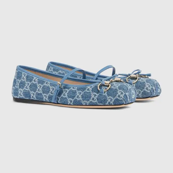 Gucci Horsebit Gg Denim Ballet Flat