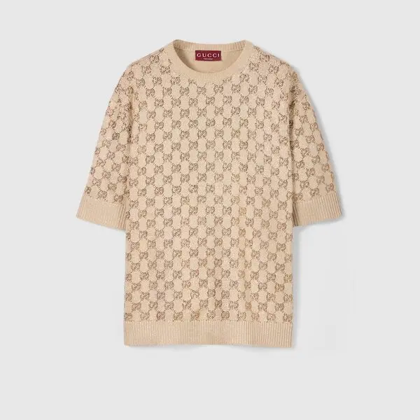 Gucci Wool Cashmere Sweater With Gg Crystals - Beige