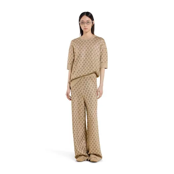 Gucci Wool Cashmere Sweater With Gg Crystals - Beige