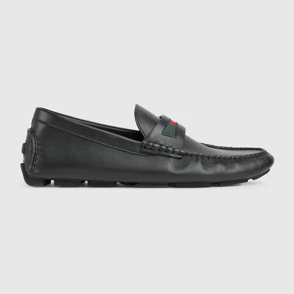 Gucci Leather Driver With Web Detail - Black