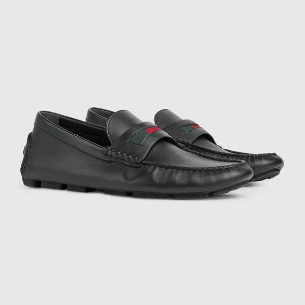 Gucci Leather Driver With Web Detail - Black