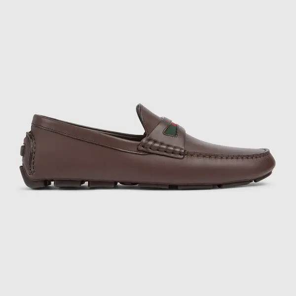 Gucci Leather Driver With Web Detail - Brown