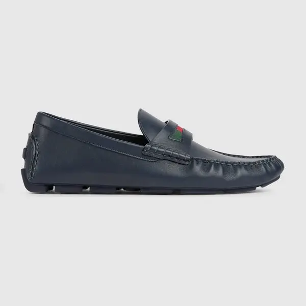 Gucci Leather Driver With Web Detail - Blue