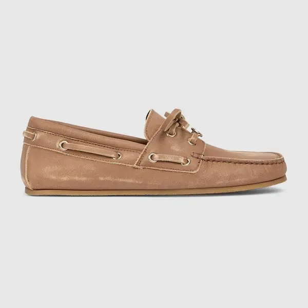 Gucci Boat Shoe With Interlocking G Hardware - Brown