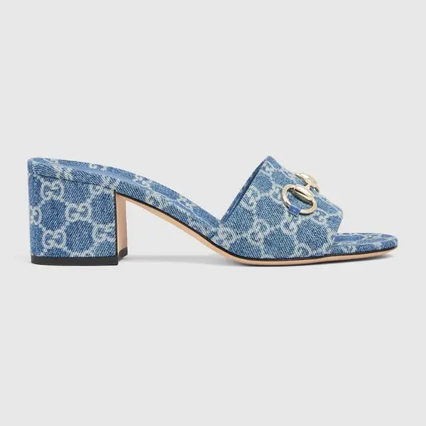 Gucci Horsebit Gg Denim Slide Sandal
