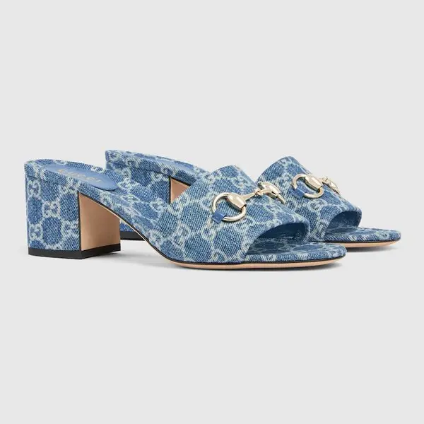 Gucci Horsebit Gg Denim Slide Sandal