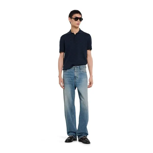Gucci Gg Cotton Silk Jacquard Polo Shirt - Blue