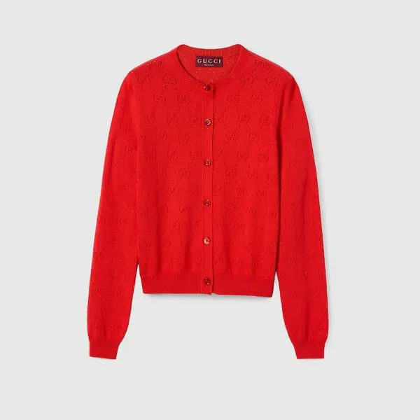 Gucci Gg Pointelle Cotton Silk Cardigan