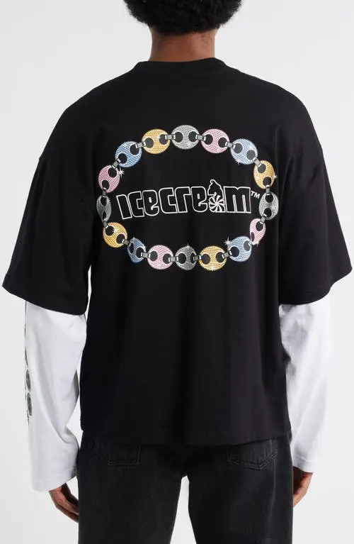 ICECREAM Jupiter Layered Long Sleeve Cotton Graphic T-shirt - Black