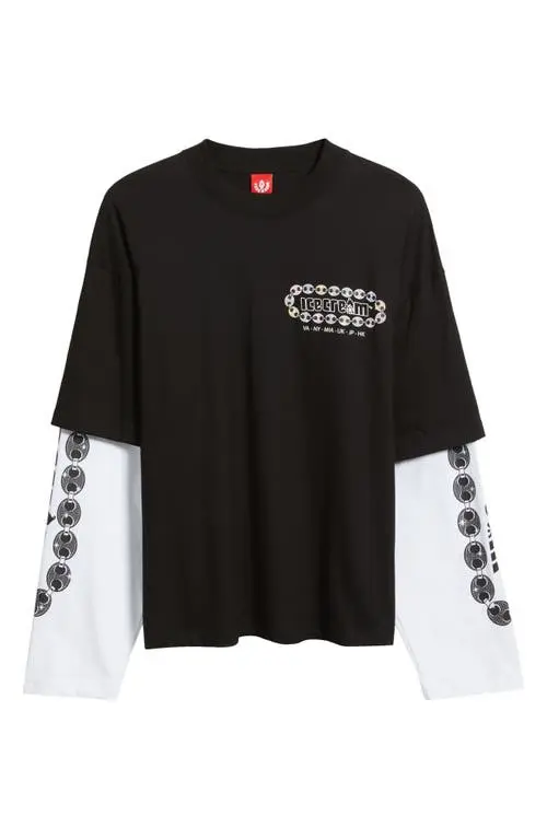 ICECREAM Jupiter Layered Long Sleeve Cotton Graphic T-shirt - Black